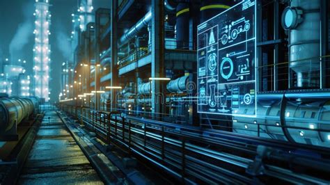 Industrial Facility With Screens Monitoring Air Quality Emissions