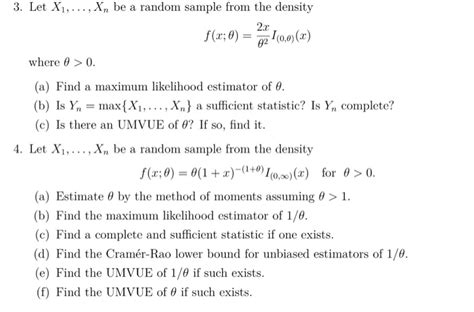 solved let x 1 x n be a random sample from the density