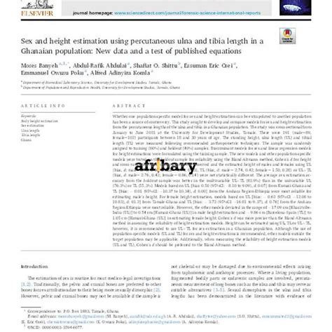 Sex And Height Estimation Using Percutaneous Ulna And Tibia Length In A