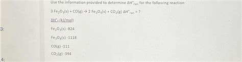 solved use the information provided to determine Δhr×n° ﻿for