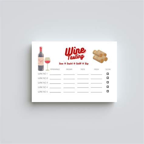 Wine Tasting Card Wine Tasting Printable Wine Tasting Scorecard Wine