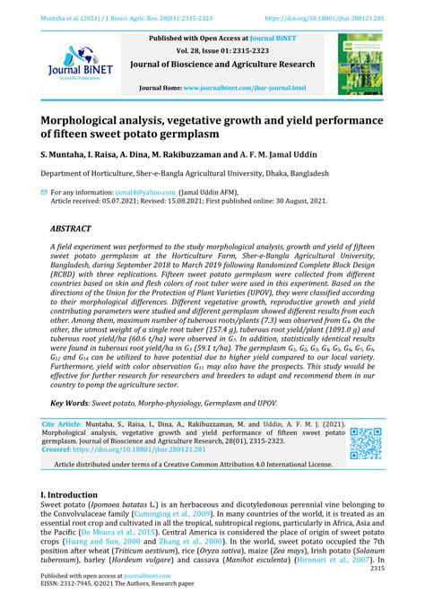 Pdf Morphological Analysis Vegetative Growth And Yield Performance