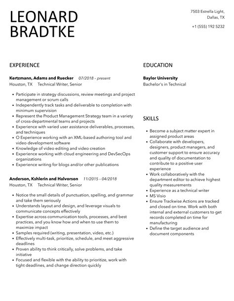 Technical Writer Senior Resume Samples Velvet Jobs