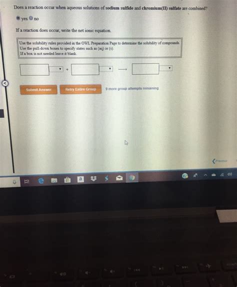 Solved Does A Reaction Occur When Aqueous Solutions Of