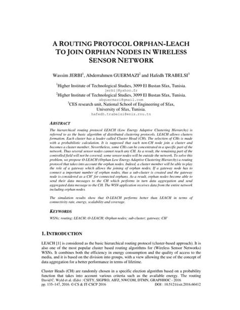 A Routing Protocol Orphan Leach To Join Orphan Nodes In Wireless Sensor Network Pdf