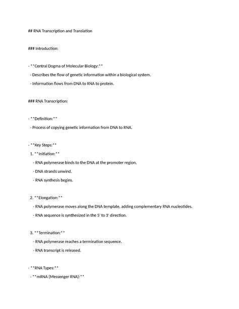 Rna Transcription And Translation Rna Transcription And Translation Introduction Central