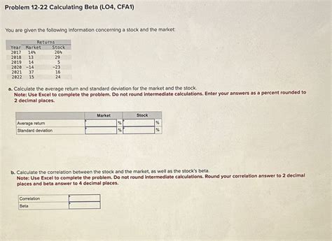 Answered Problem 12 22 Calculating Beta Lo4 … Bartleby