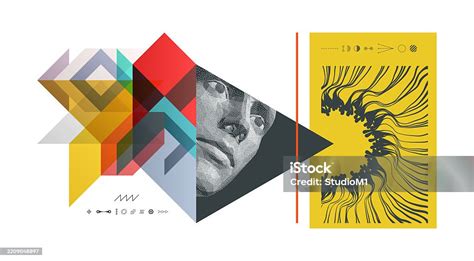 점으로 만든 디지털 휴먼 머리 방사형 선이 있는 원형 요소입니다 예술 작곡 표지 디자인 템플릿 아이콘 세트입니다 디자인을 위한 다양한 그래픽 요소 모음 디자인을 위한 벡터