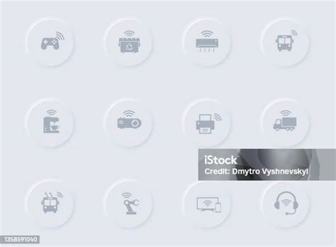 둥근 고무 버튼에 사물 의 인터넷 회색 벡터 아이콘 웹 모바일 앱 Ui 디자인 및 프로모션 비즈니스 폴리그래피용 Iot 아이콘