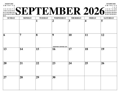 September 2026 Calendar Of The Month Free Printable September Calendar