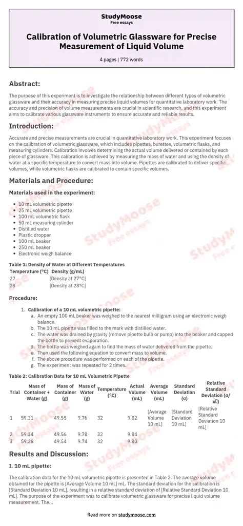 Lab Report Calibration Of Volumetric Flask Free Comparison Essay Example Compare And Contrast