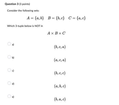 Solved Consider The Following Sets A A B B B C C A C Chegg Com