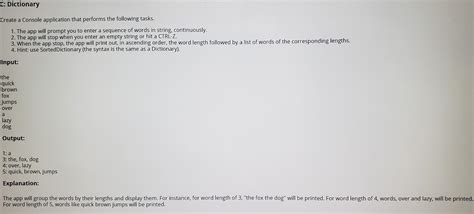 Solved C Dictionary Create A Console Application That