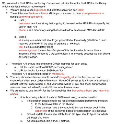 Q1 We Need A Rest Api For Our Library Our Mission