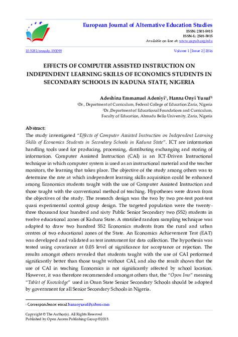 Pdf Effects Of Computer Assisted Instruction On Independent Learning Skills Of Economics