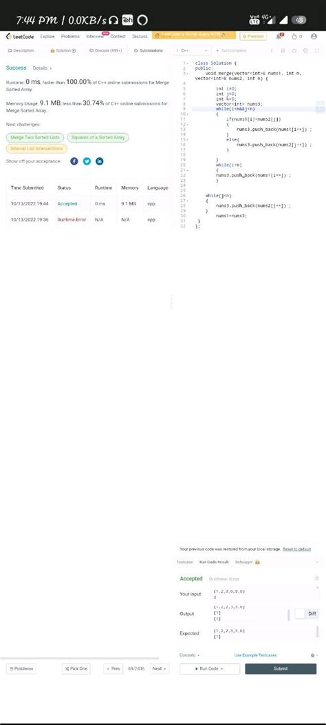 Vikky Kumar On Linkedin My First Ever Dsa Question Which Is Faster Than 100℅ In Cpp