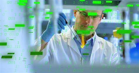Image Of Binary Coding And Shapes Over Caucasian Male Scientist Doing Image Of Binary Coding And Shapes Over Caucasian Male Scientist Doing