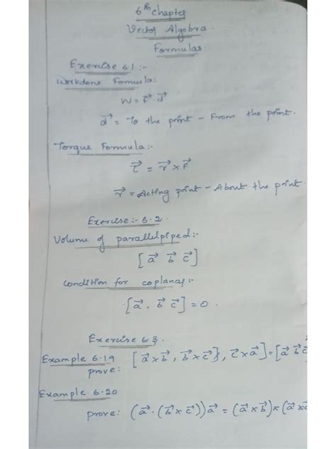 Maths Vector Algebra Formulas Pdf