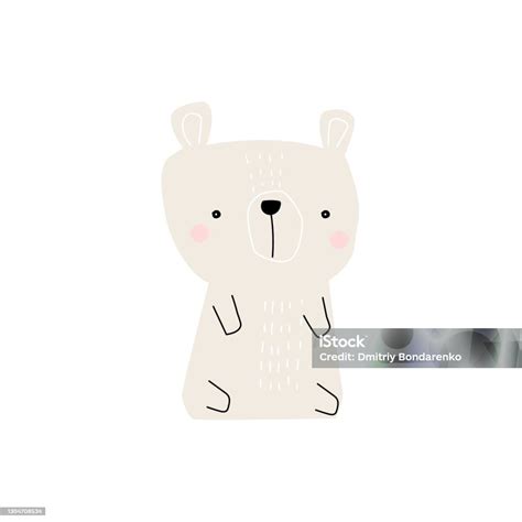 흰색 배경에 스칸디나비아 스타일의 귀여운 북극곰 새끼 포장 용지 직물 엽서 의류에 인쇄하기위한 벡터 그림 귀여운 아이들의 배경 0명에 대한 스톡 벡터 아트 및 기타 이미지