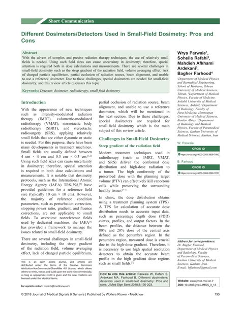 Pdf Different Dosimetersdetectors Used In Small Field Dosimetry Pros And Cons