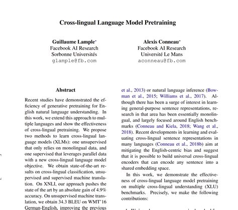 논문 리뷰 Cross lingual Language Model Pretraining XLM