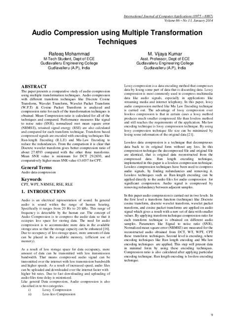 pdf audio compression using multiple transformation techniques