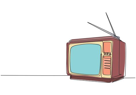 One Continuous Line Drawing Of Retro Old Fashioned Tv With Wooden Case