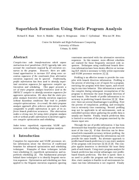 Pdf Superblock Formation Using Static Program Analysis