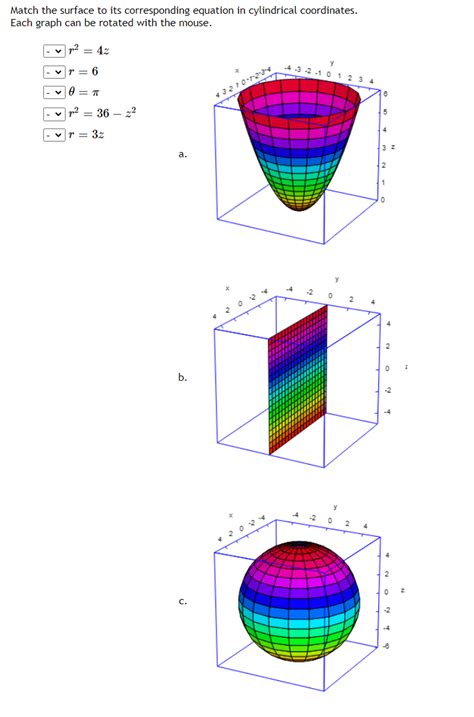 Solved Match The Surface To Its Corresponding Equation In