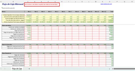 Formato De Estado De Flujo De Efectivo Mensual En Excel Informe