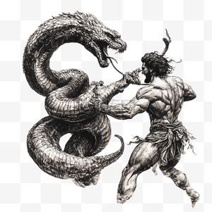 赫拉克勒斯与九头蛇战斗的图画素材图片免费下载 千库网