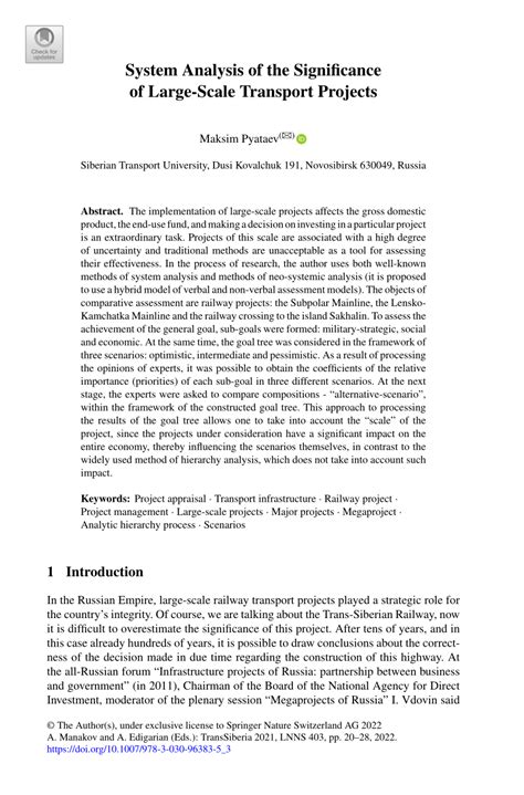 Pdf System Analysis Of The Significance Of Large Scale Transport Projects
