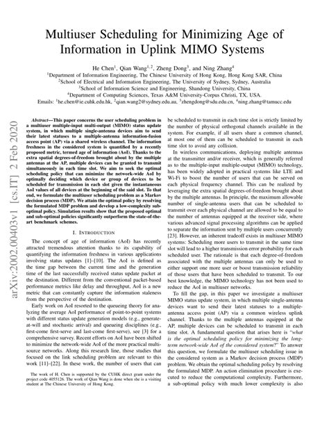 Pdf Multiuser Scheduling For Minimizing Age Of Information In Uplink