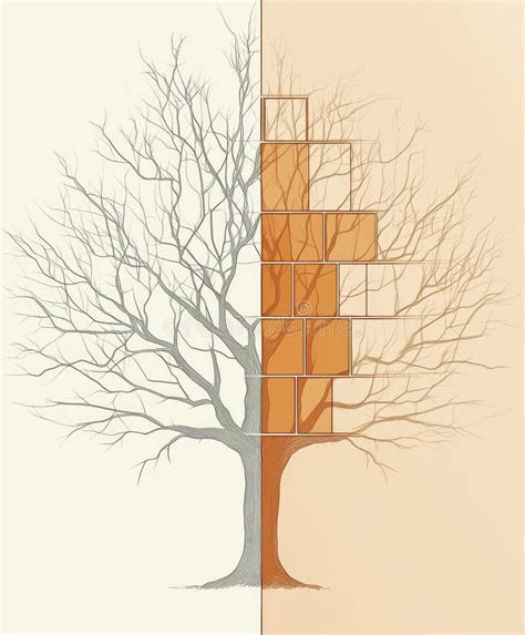 Illustration Of A Tree Divided Into Two Halves One Bare And One Filled With Blocks Stock Image