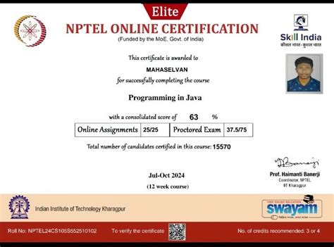 Mahaselvan S On Linkedin Javaprogramming Nptel Certification