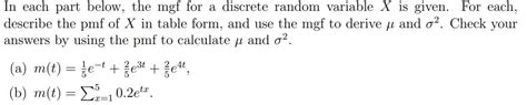 Solved In Each Part Below The Mgf For A Discrete Random
