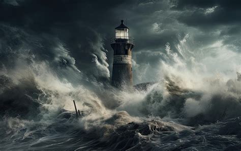 Premium Ai Image Waves Crashing Over A Lighthouse Created With Generative Ai Technology