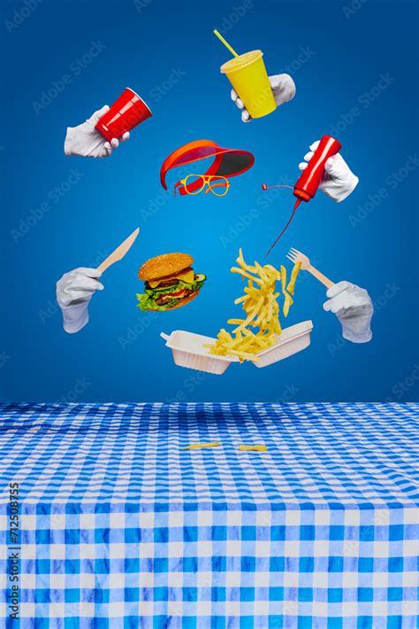 Street Food Poster Creative Collage With Burger Fries Sauces And
