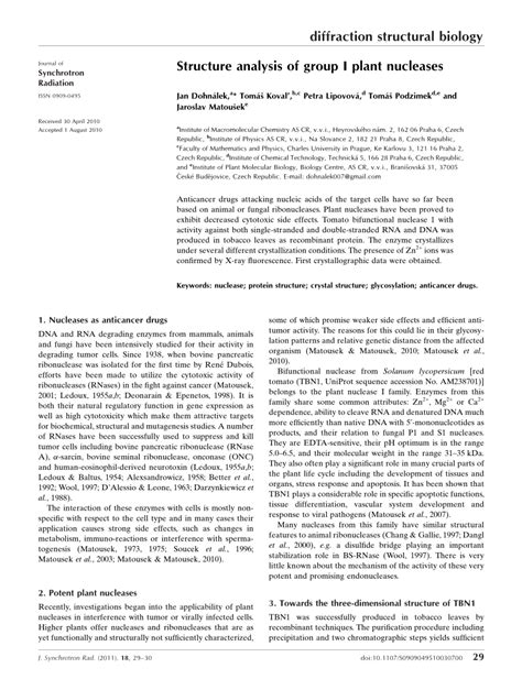 Pdf Structure Analysis Of Group I Plant Nucleases
