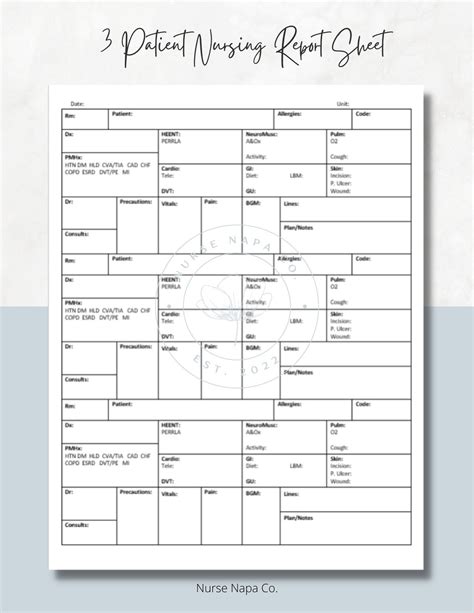 3 Patient Report Sheet Multiple Patient Report Sheet Nurse Etsy