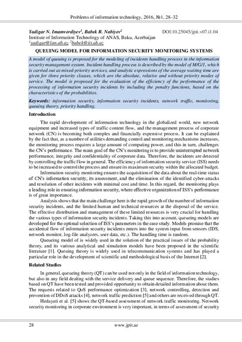 Pdf Queuing Model For Information Security Monitoring Systems