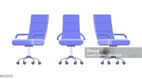 벡터 일러스트 레이 션 세트입니다 흰색에 고립된 3개의 파란색 또는 보라색 사무실 의자의 평면 컬렉션 웹 사이트 배너 인쇄 랜딩 페이지 프리젠 테이션을위한 벡터 아 고급에