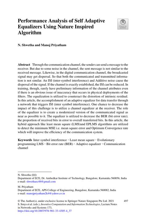 Pdf Performance Analysis Of Self Adaptive Equalizers Using Nature