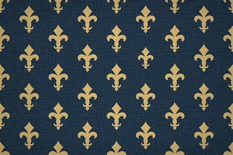 빈티지 럭셔리 플 뢰 르 드 리스 원활한 로얄 배경입니다 프랑스 전 령 기호 플 뢰 르 드 리스와 역사적인 장식 패턴입니다 파란색과 금색 스타일 뽀 얀 처녀 기호적 벡터