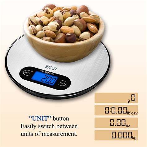 Igrid Digital Round Kitchen Food Scale With Tare Function 5 Kg11 Lbs