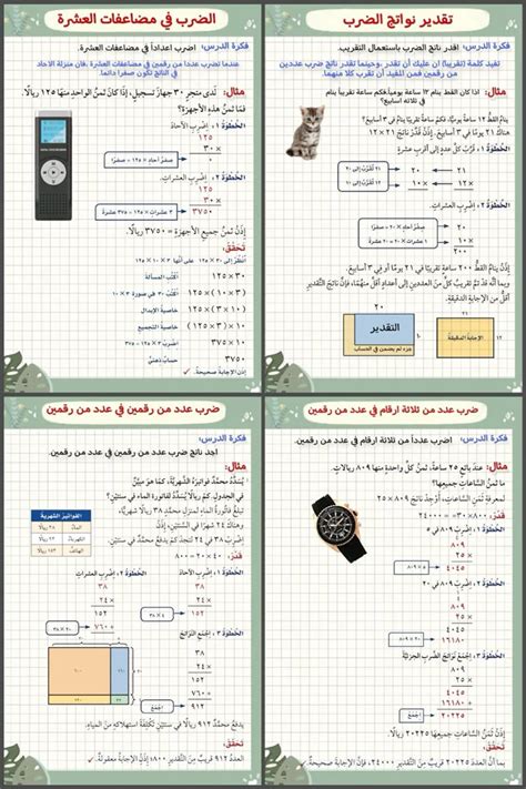 ملخص دروس الفصل السادس للصف الرابع ،الضرب في عدد من رقمين