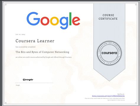 completion certificate for the bits and bytes of computer networking maria sabrina p posted