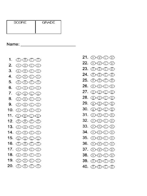 Bubble Sheet 40 Questions Pdf