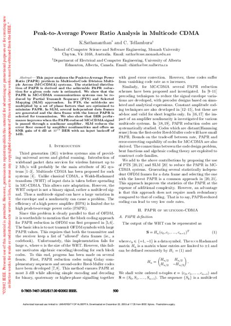Pdf Peak To Average Power Ratio Analysis In Multicode Cdma
