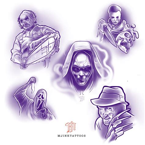 Horror Themed Halloween Tattoo Flash Designs Tattoo Stencil Outline
